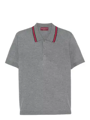 Gucci Web-stripe Wool Polo Shirt - Grey