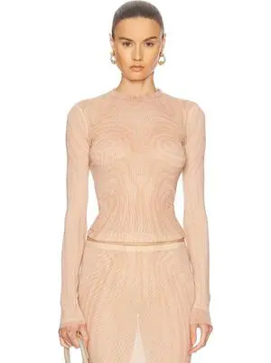Jean Paul Gaultier Spiral Long Sleeve Top - Pale Pink & Dusty Pink