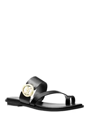 Michael Kors Vera Leather Sandals With Logo Charm - Black