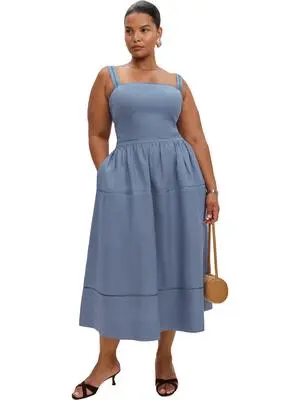 REFORMATION Everett Linen Midi Dress - Blue