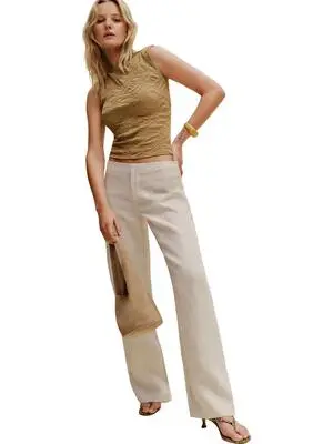 REFORMATION Petites Vida Linen Low Rise Pant - Natural