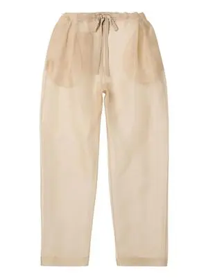 Khaite Trenton Pleated Silk-organza Tapered Pants - Neutrals