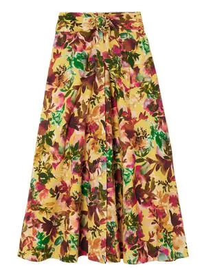Saloni Neesha Floral-print Midi Skirt - Yellow