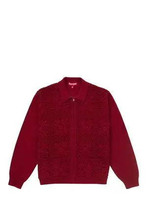 Supreme Crochet Zip-up Cardigan - Dark Red