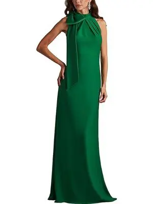 Tadashi Shoji Sims Shoulder Bow Halter Gown - Green