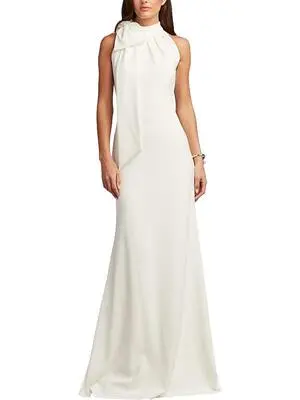 Tadashi Shoji Sims Shoulder Bow Halter Gown - Ivory