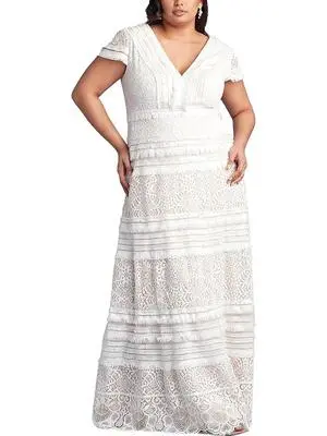 Tadashi Shoji Nisa Lace & Fringe Gown - Ivory