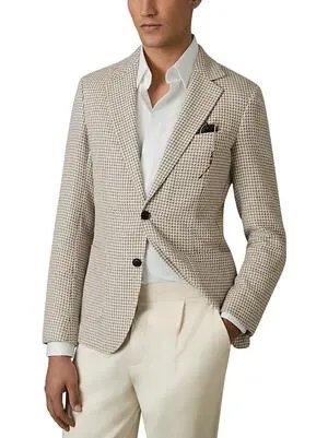 REISS Slim Fit Dogtooth Check Blazer - Grey/white