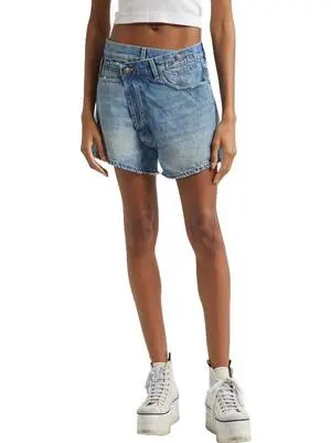 R13 Crossover Distressed Denim Shorts - Bain Blue