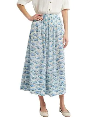 DÔEN Marcie Floral Organic Cotton Maxi Skirt - Bleu Rosier Floral