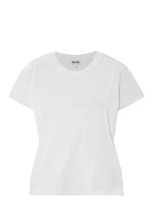 Loewe Gathered Embroidered Cotton-blend Piqué T-shirt - White