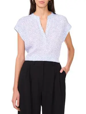Vince Camuto Dot Print Split Neck Top - Lake Breeze