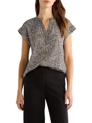 Vince Camuto Dot Print Split Neck Top - Rich Black