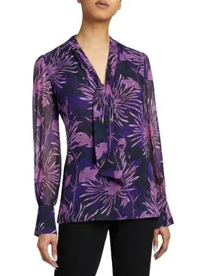 Santorelli Francis Blouse With Neck Tie - Cool Purple