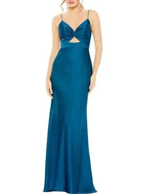 Mac Duggal Tie-front Gown With Keyhole Detail - Ocean