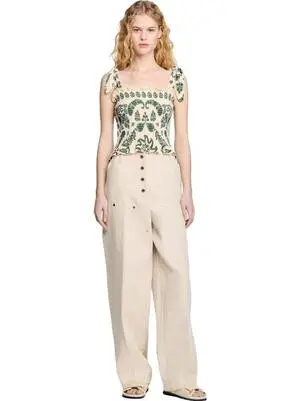 SANDRO Floral Smocked Crop Top