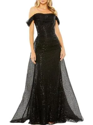 Mac Duggal Off-the-shoulder Sequin Gown - Black