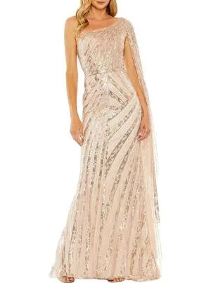 Mac Duggal One-shoulder Embellished Gown - Rose Gold