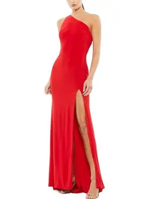 Mac Duggal Jersey One-shoulder Gown With Draped Back - Red
