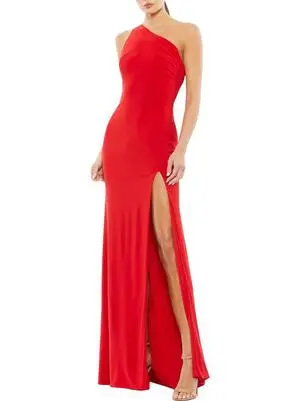 Mac Duggal Mac Duggal Jersey One-Shoulder Gown Red