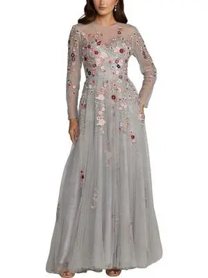 Mac Duggal Embroidered Illusion Gown - Platinum Multi