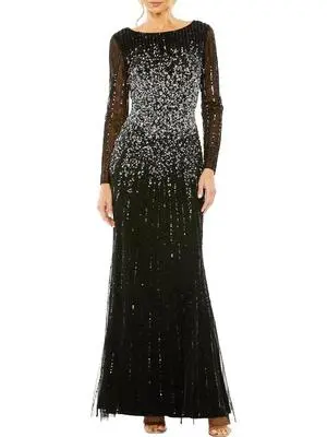 Mac Duggal High Neck Sequin A-line Gown - Black