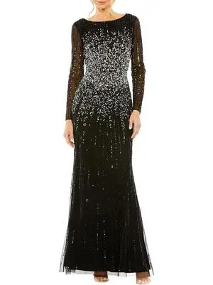 Mac Duggal High Neck Sequin A-line Gown - Black