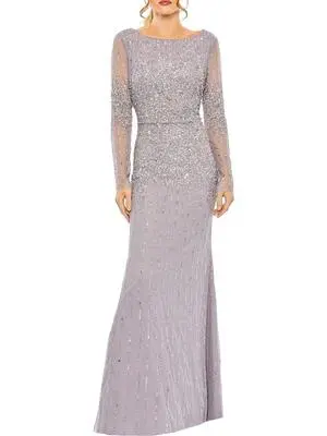 Mac Duggal High Neck Sequin A-line Gown - Vintage Lilac