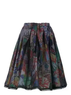 Comme Des Garçons Printed Pleated Skirt - Black
