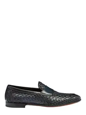 Santoni Woven Leather Loafers - Blue