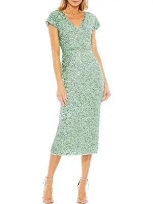 Mac Duggal Sequined Wrap-over Cocktail Dress - Sage
