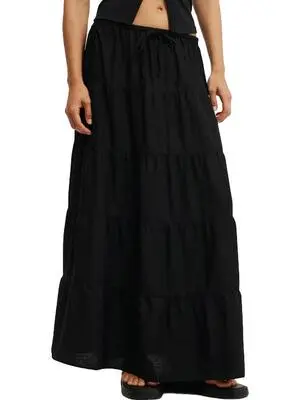 COTTON ON Haven Multi Tiered Maxi Skirt Black