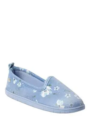 DEARFOAMS Velour Closed Back Slippers Blue Floral
