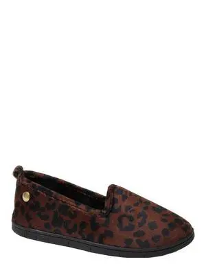DEARFOAMS Velour Closed Back Slippers Leopard