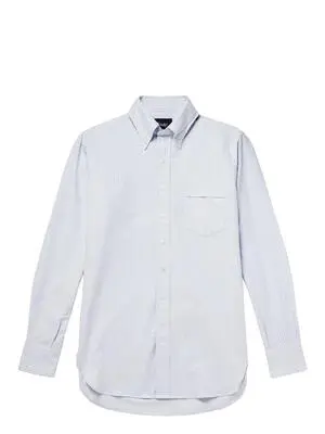 DRAKE'S Button-down Collar Striped Cotton Oxford Shirt - Blue