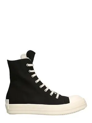Rick Owens Contrast-toe Denim High-top Trainers - Blk/white