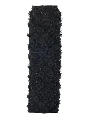 Carolina Herrera Embroidered Tulle Column Skirt - Black