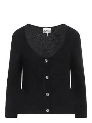 GANNI Cardigan In Alpaca Wool Blend - Black