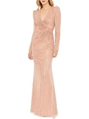 Mac Duggal Sequined Wrap Gown - Rose