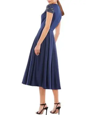 Mac Duggal High Neck Tea Length Dress - Midnight
