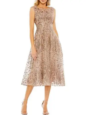 Mac Duggal Sequined Fit And Flare Dress - Bronze