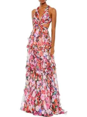 Mac Duggal Ruffled Cut-out Sleeveless Gown - Multi