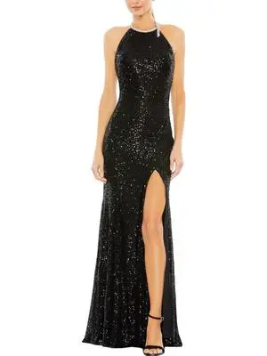 Mac Duggal Sequined Column Gown - Black