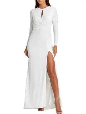 Mac Duggal High Neck Keyhole Jersey Gown - White