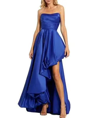 Mac Duggal Asymmetrical High-low Strapless Ruched Gown - Cobalt