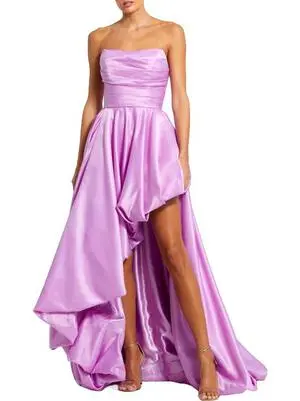 Mac Duggal Asymmetrical High-low Strapless Ruched Gown - Orchid