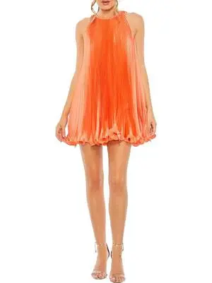 Mac Duggal Pleated Halter Neck Trapeze Mini Dress - Tangerine