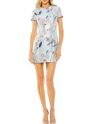 Mac Duggal Fitted Floral Mini Dress - Blue Multi