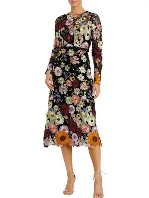 Mac Duggal Floral Embellished High Neck A-line Dress - Black Multi