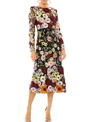 MAC DUGGAL Mac Duggal Floral Embellished High Neck A-Line Dress